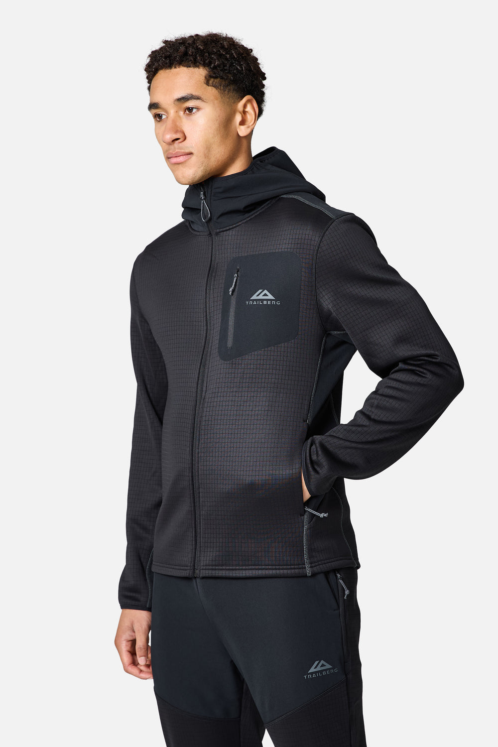 District Gridded Fleece Hood - Black/Volcano Grey