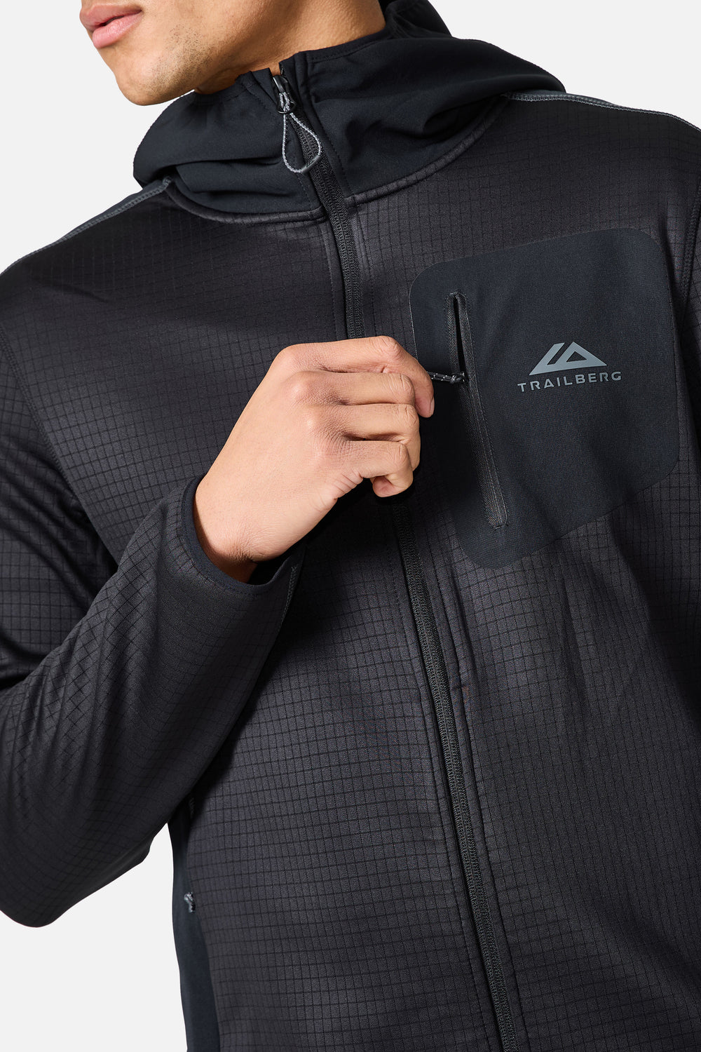 District Gridded Fleece Hood - Black/Volcano Grey